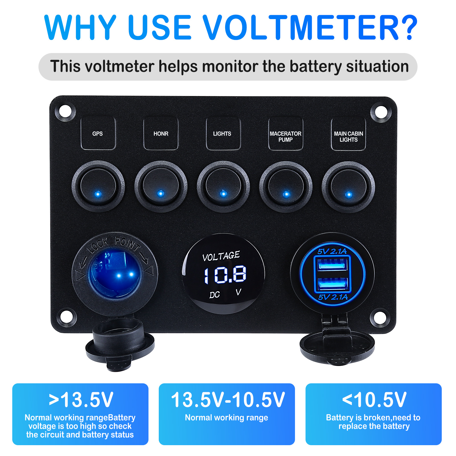 Campervan LED Light Switch Control Panel Voltmeter RV Dual-USB Charger ...