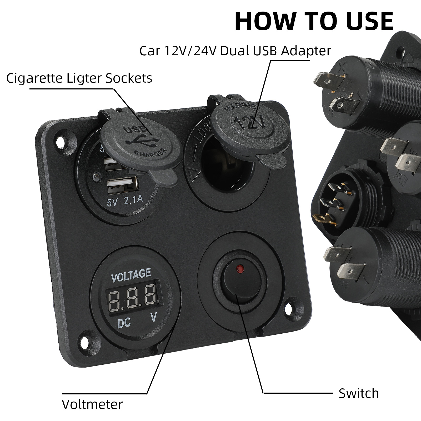 Campervan LED Light Switch Control Panel Voltmeter RV Dual-USB Charger ...