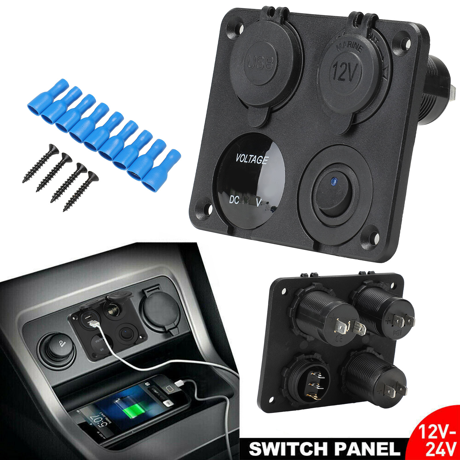 Campervan LED Light Switch Control Panel Voltmeter RV Dual-USB Charger ...