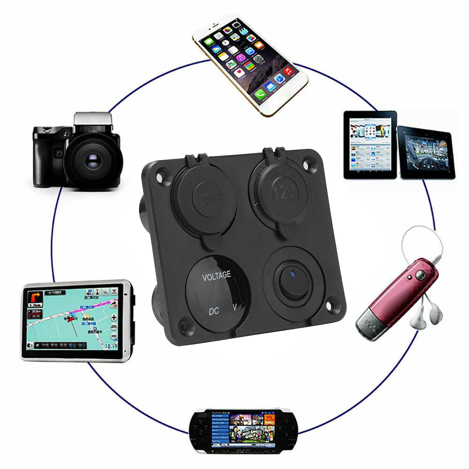 Campervan LED Light Switch Control Panel Voltmeter RV Dual-USB Charger ...