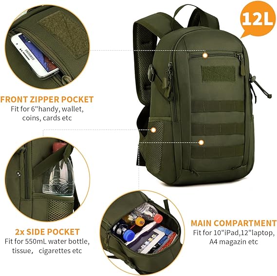 HUNTVP 10/20L Daypack Military MOLLE Backpack Rucksack Tactical Assault Pack Bag | eBay